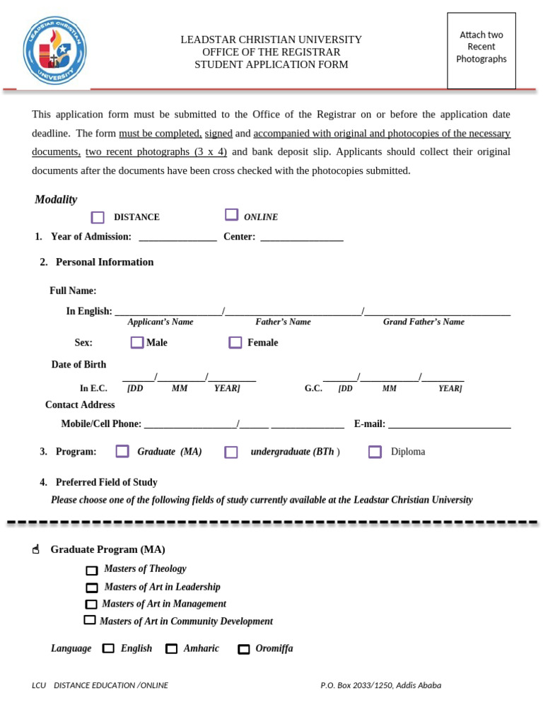 Leadstar University Application Form | PDF