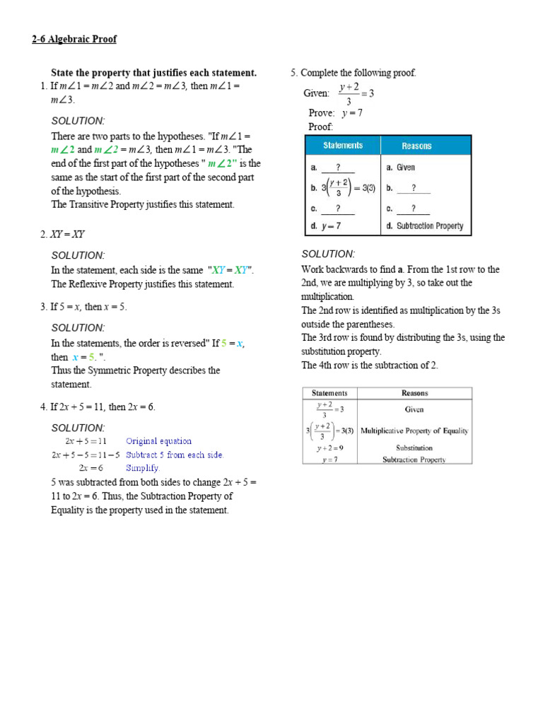 HW Answers 2.6 Algebraic Proofs | PDF | Mathematical Proof | Mathematics