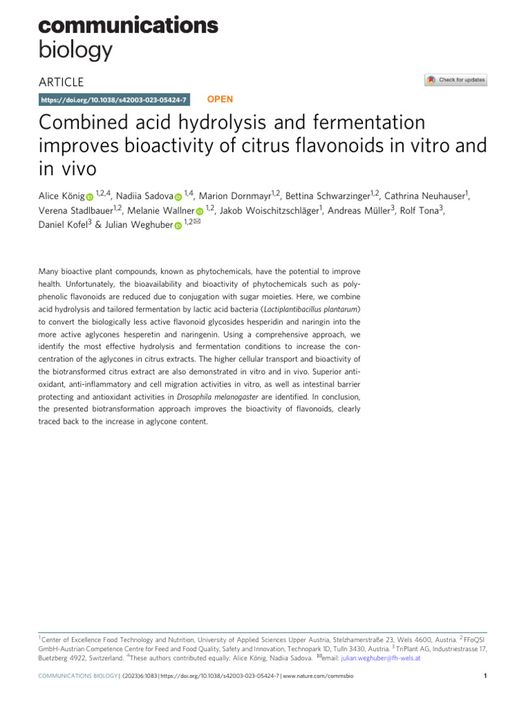 Combined Acid Hydrolysis and Fermentation Improves Bioactivity of Citrus Flavonoids in Vitro and ...
