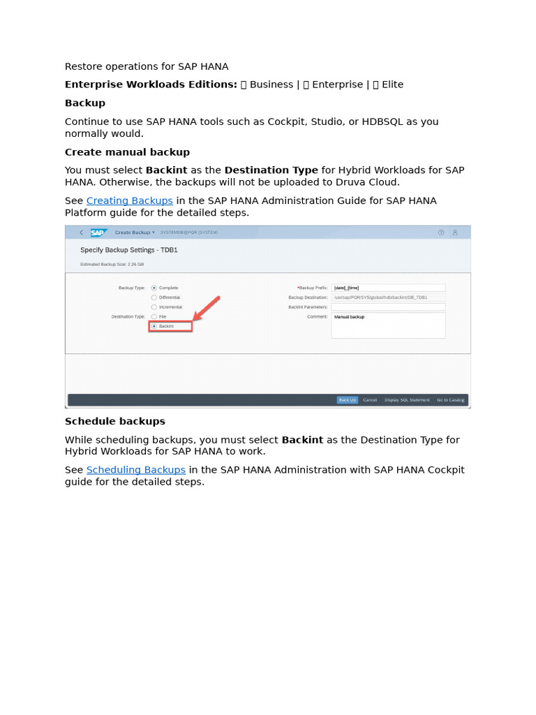 Restore Operations For SAP HANA | PDF