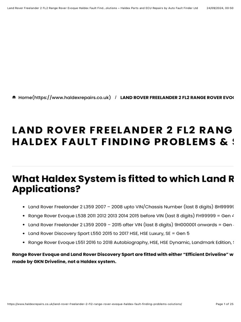 Land Rover Freelander 2 FL2 Range Rover Evoque Haldex Fault Finding ...
