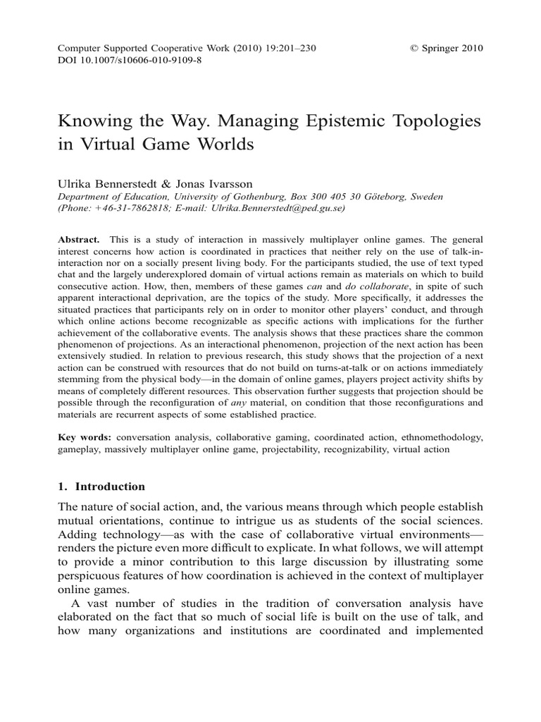 (Art) BENNERSTEDT, Ulrika & IVARSSON, Jonas (2010) Knowing The Way - Managing Epistemic ...