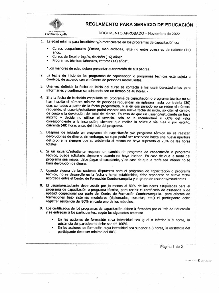 Reglamento para Servicio 036 | PDF