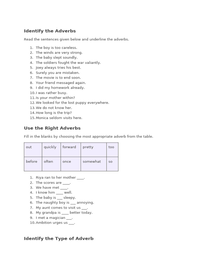 Adverb Exercises for Students | PDF | Language Arts & Discipline | Self ...