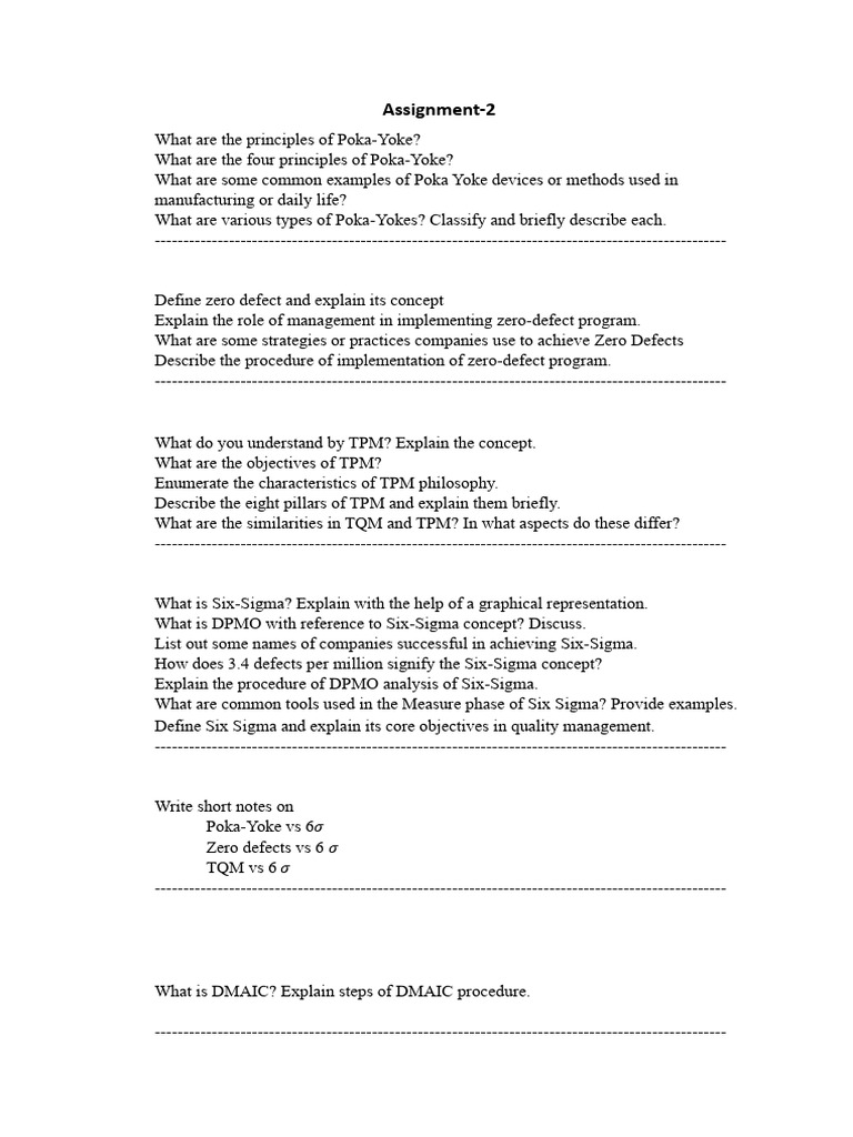 Assignment 2 Questions | PDF | Six Sigma | Iso 9000