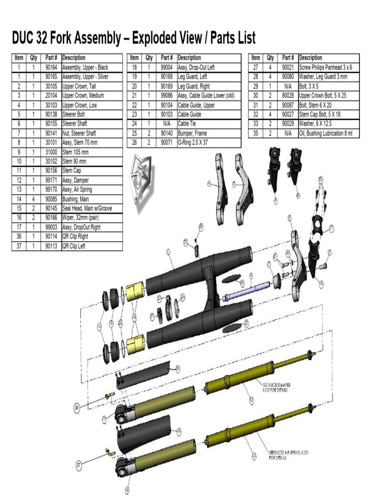 DUC 32 Fork Assembly Parts List | PDF | Mechanical Engineering ...