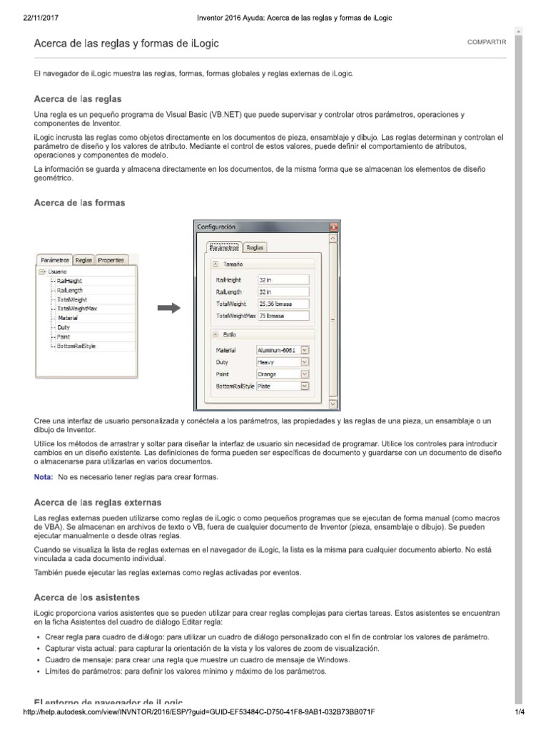 Inventor 2016 Ayuda - Acerca de Las Reglas y Formas de Ilogic | PDF