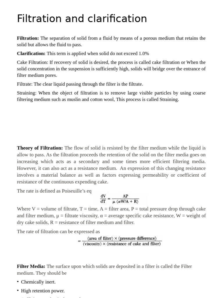 Filtration and Clarification | PDF | Filtration | Pressure