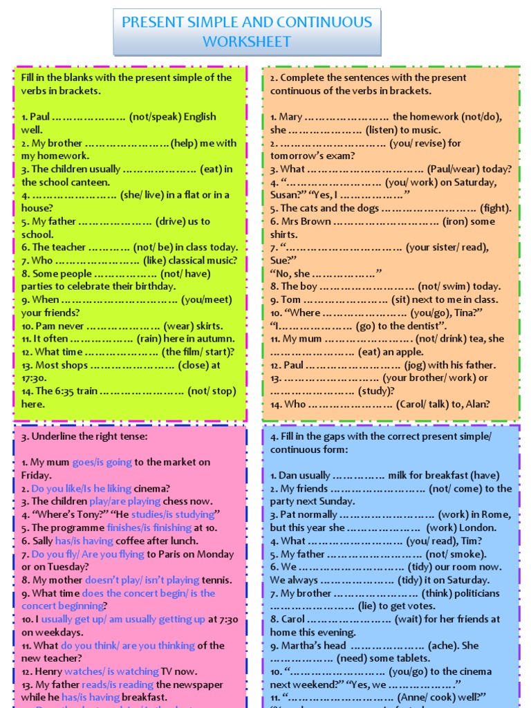 Present Simple and Continuous Tenses Worksheet: Practice Identifying ...
