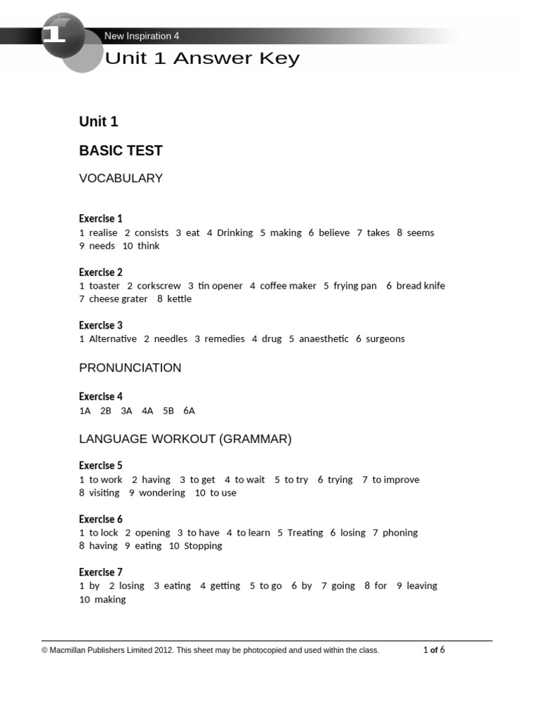 NI4 U1 Standard Higher Answerkey | PDF | Acupuncture