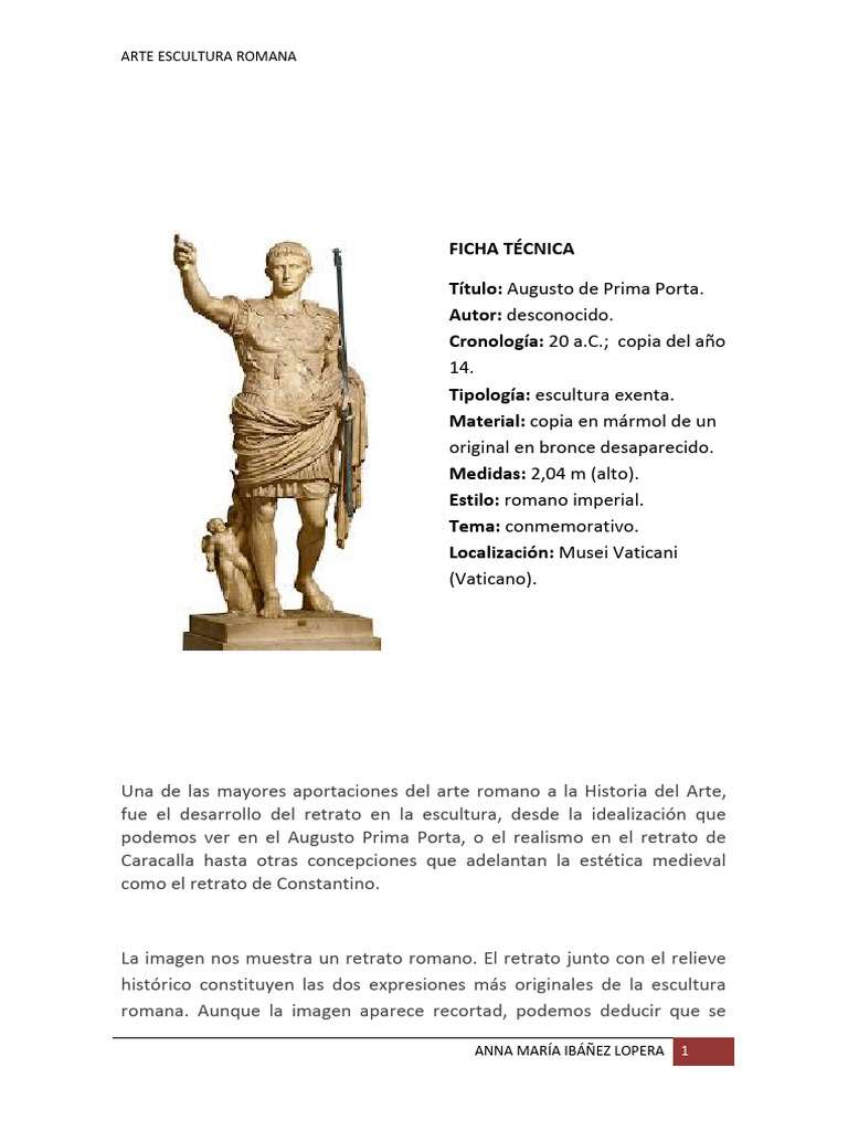 Análisis de Augusto de Prima Porta | PDF | Escultura | imperio Romano