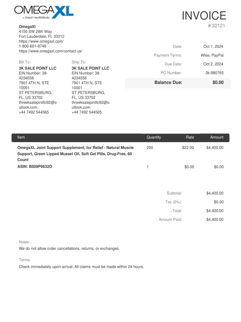 OmegaXL Invoice for 3K Sale Point LLC | PDF