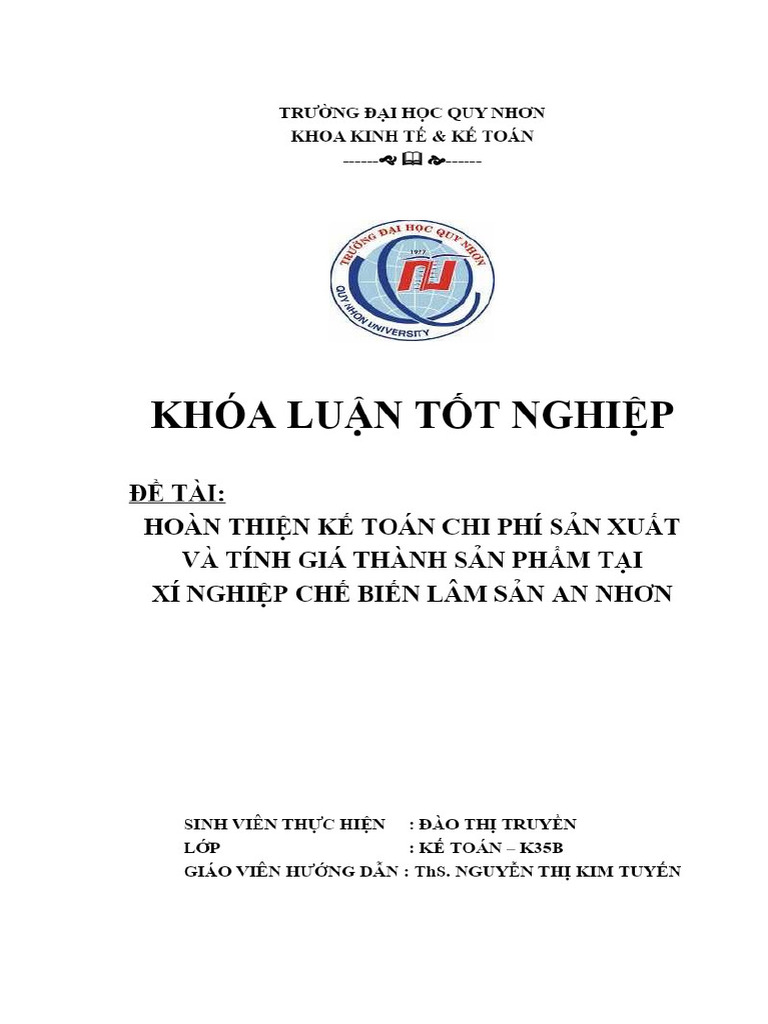 Khoa Luan Hoan Thien Ke Toan Chi Phi San Xuat Va Tinh Gia Thanh San Pham Tai Xi Nghiep Che Bien ...