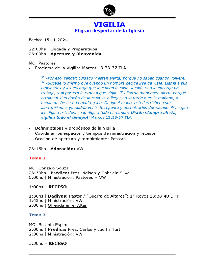 Programa Vigilia 15 de Noviembre | PDF