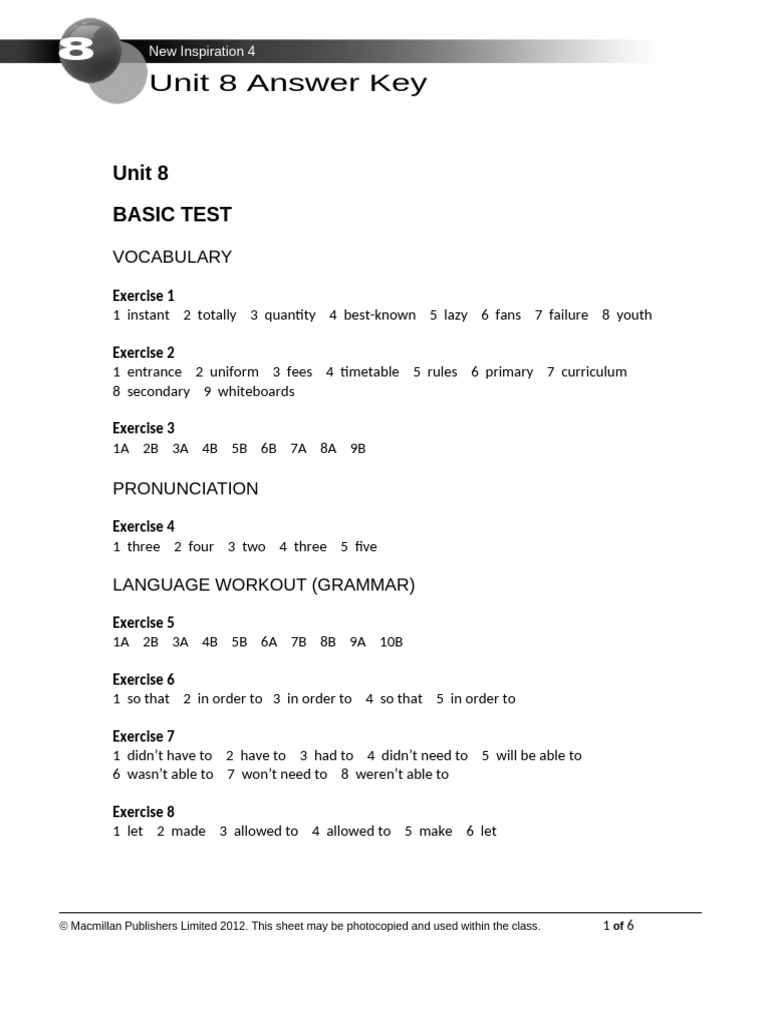 NI4 U8 Standard Higher Answerkey | PDF