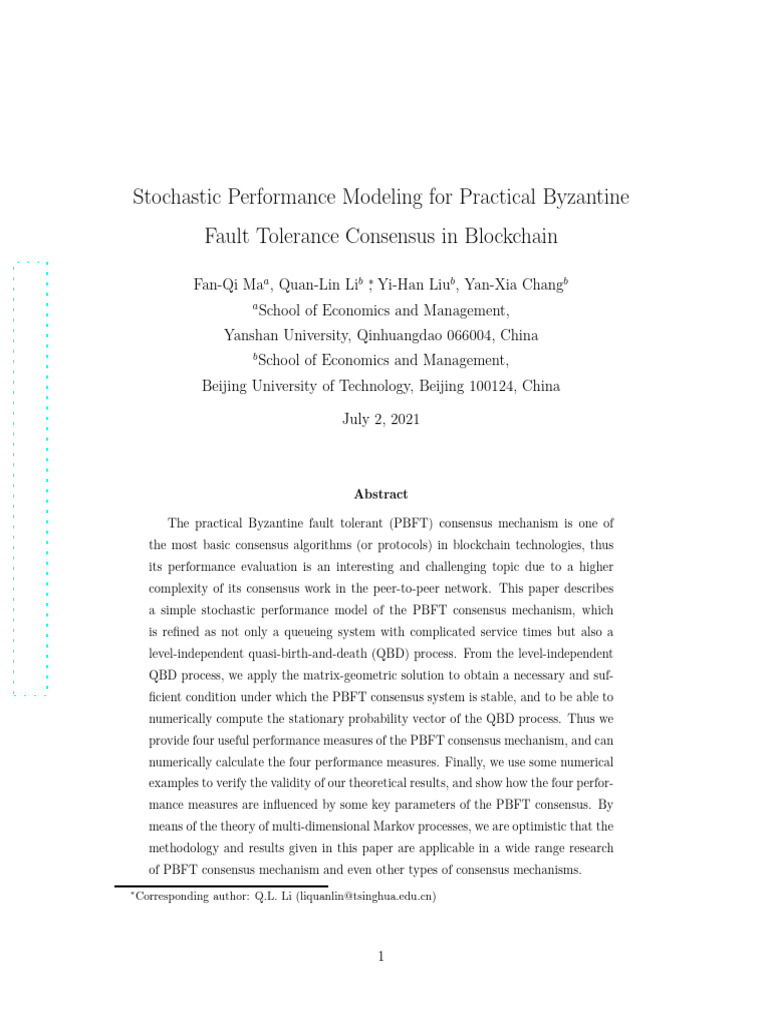 Stochastic Performance Modeling For Practical Byzantine Fault Tolerance Consensus In Blockchain