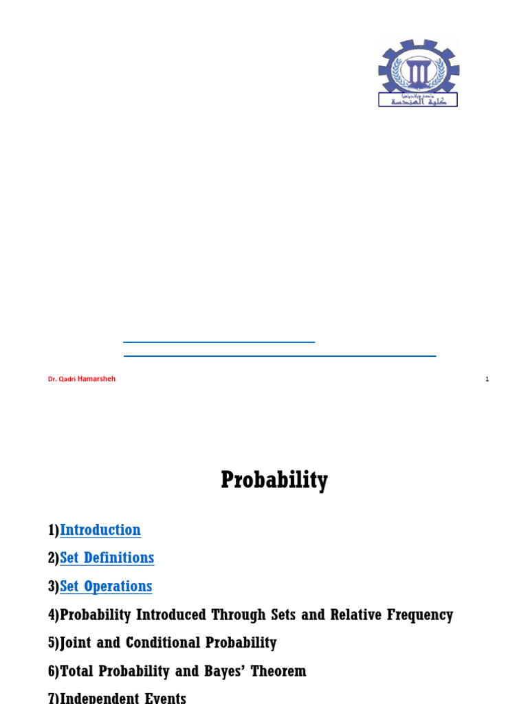 Lecture 1-Introduction and Set Theory | PDF | Probability | Randomness