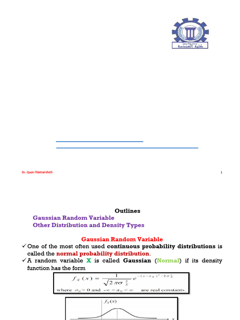 Lecture 6 Gaussian Random Variable Other Distribution And Density 2128