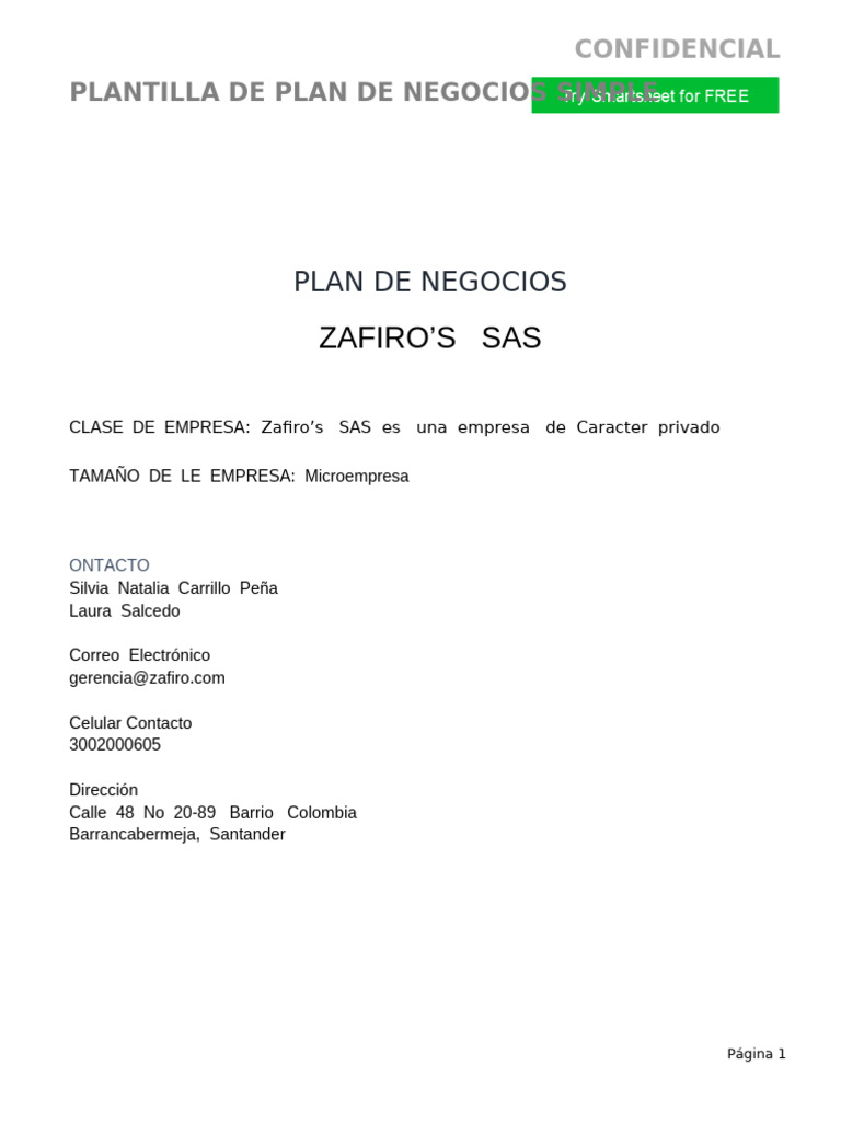 IC Simple Business Plan 27159 - WORD - 0 - ES | PDF | Marketing | Business