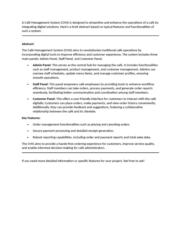 Café Management System Overview | PDF
