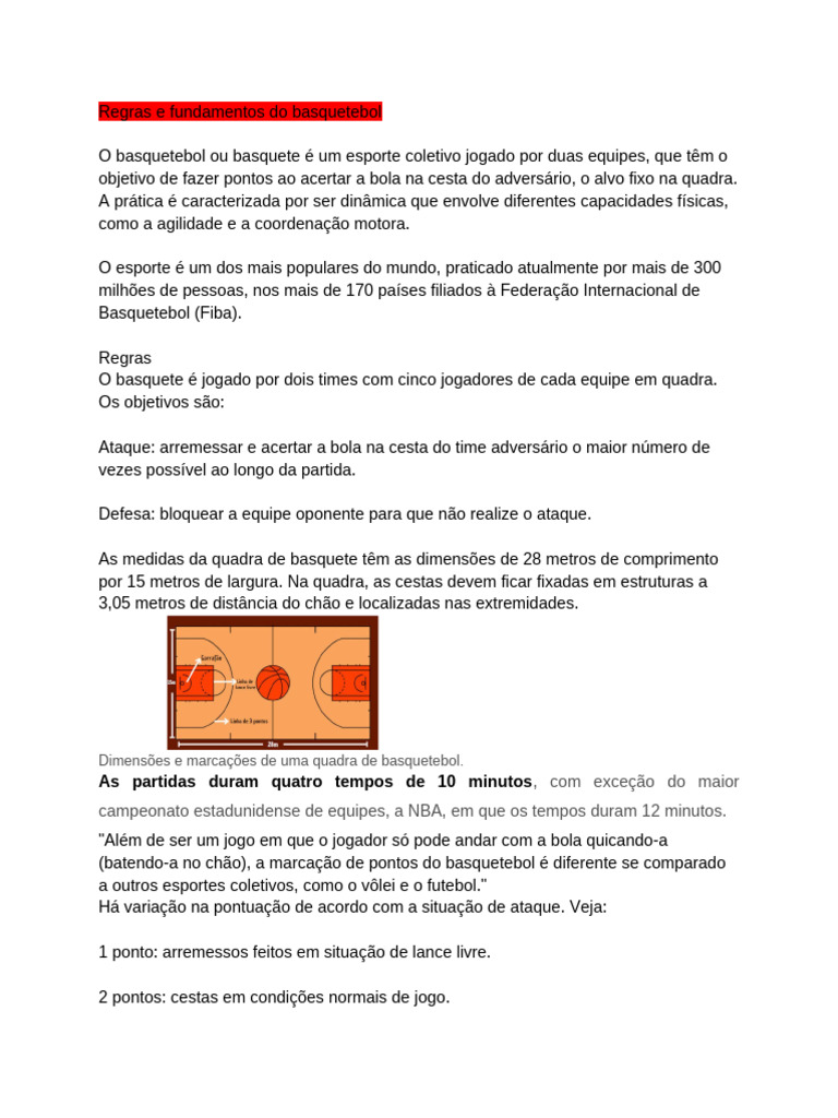 Regras Do Basquetebol-1 | PDF | Esportes