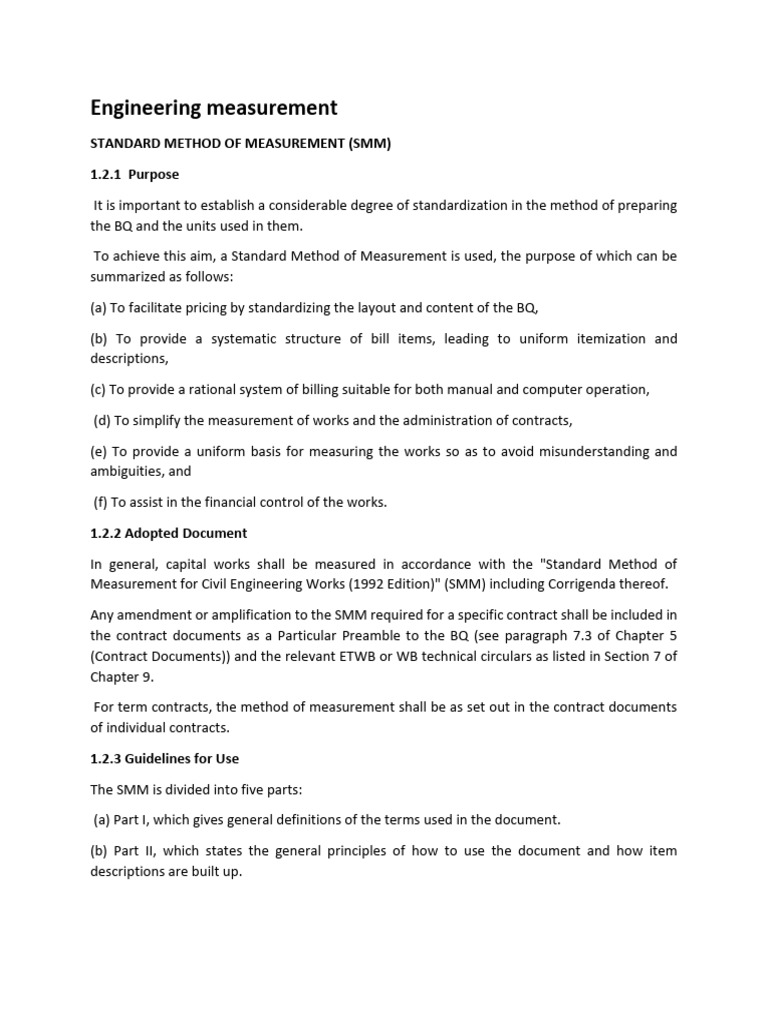 Standard Method of Measurement in Engineering | PDF | Area | Measurement
