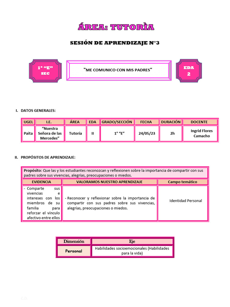 S.A. N°3 Eda 2 Tutoria 1 e | PDF | Salud y bienestar