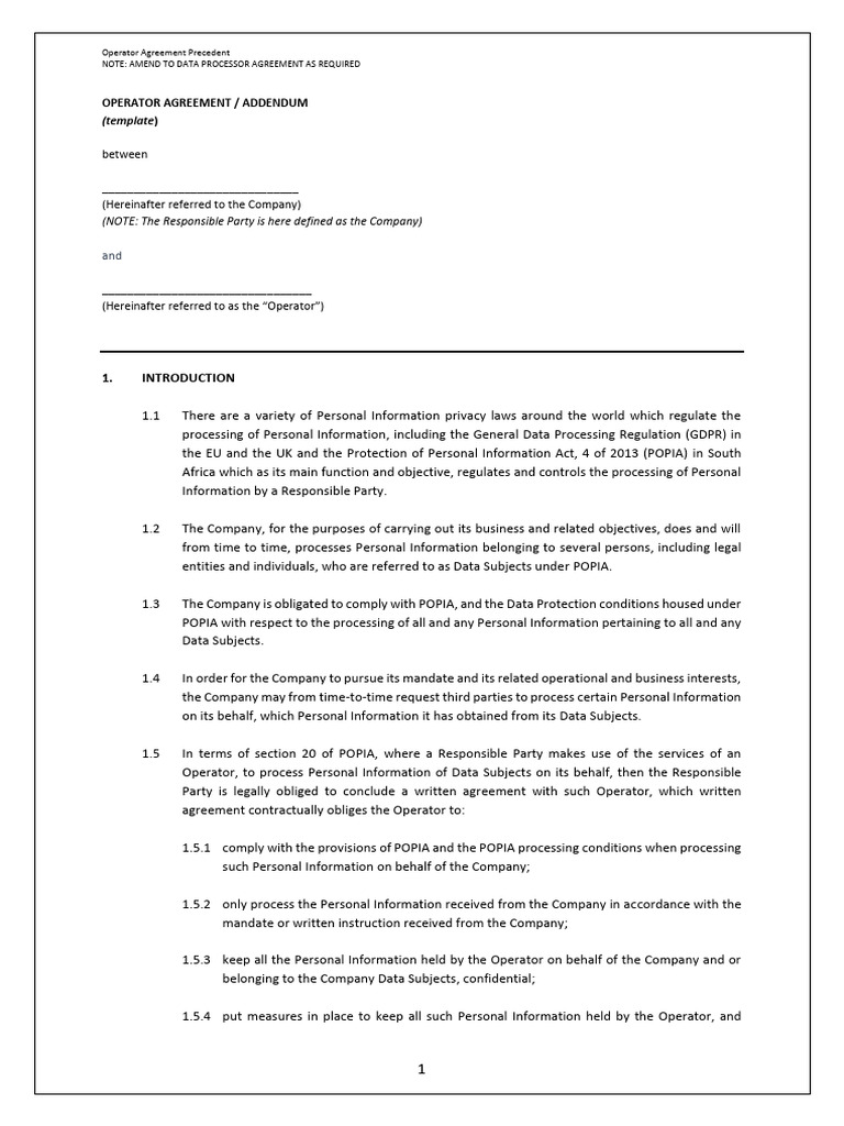 Schedule 2 Operator Agreement | PDF | Information Security | Password