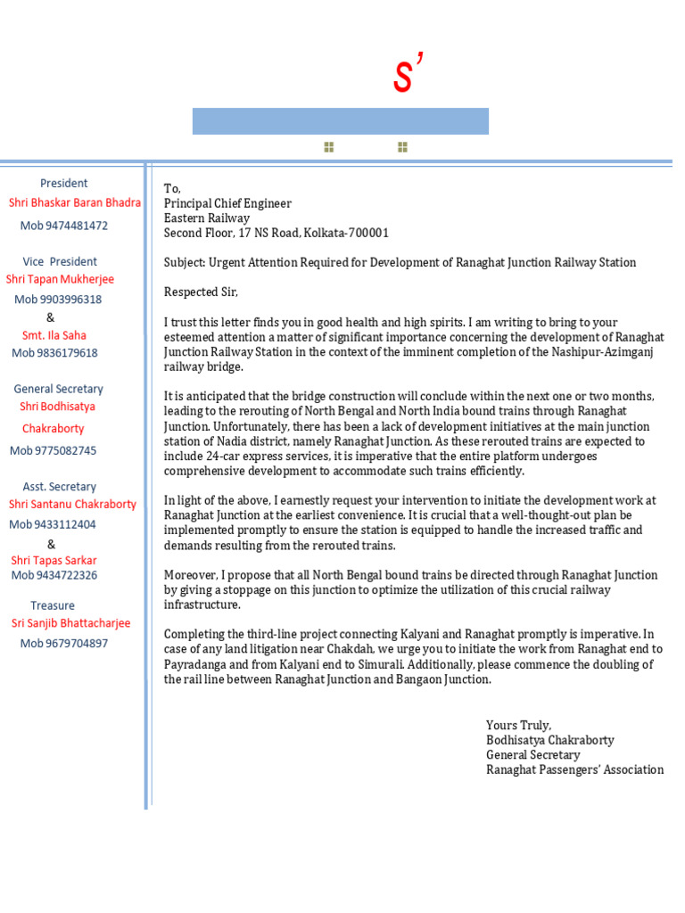 Letter To Principal Chief Engineer | PDF | Transport Infrastructure | Transport