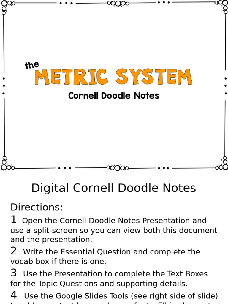 Metric System Cornell Doodle Notes Google Version | PDF | Text