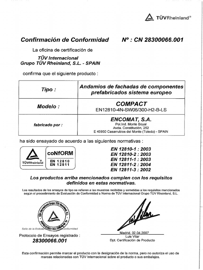 Certificado Homologacion Encomat Compact | PDF