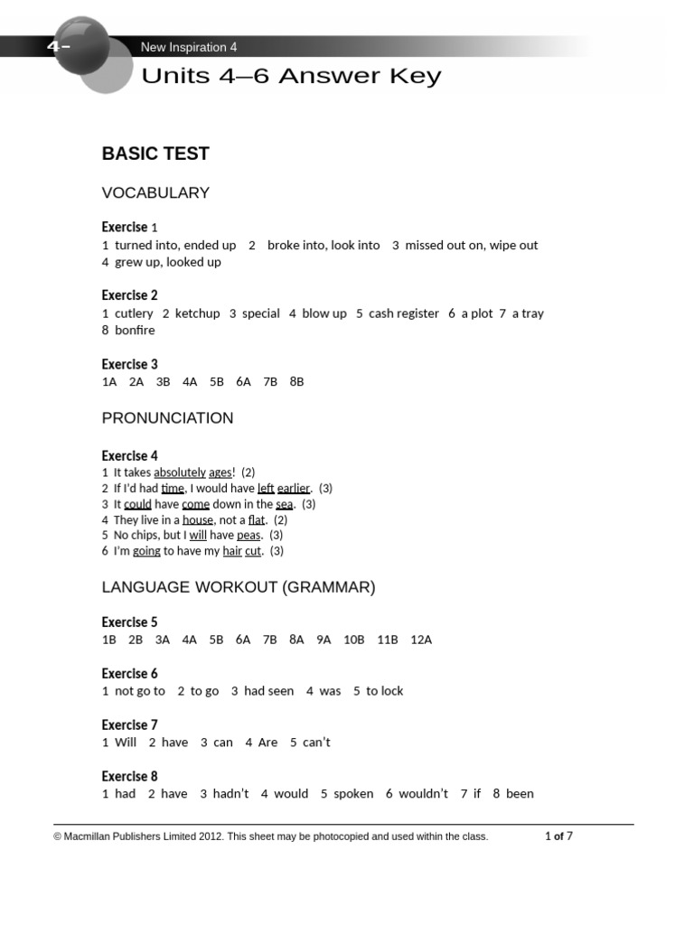 NI4 U4-6 Basic Standard Higher Answerkey (Term Tests) | PDF
