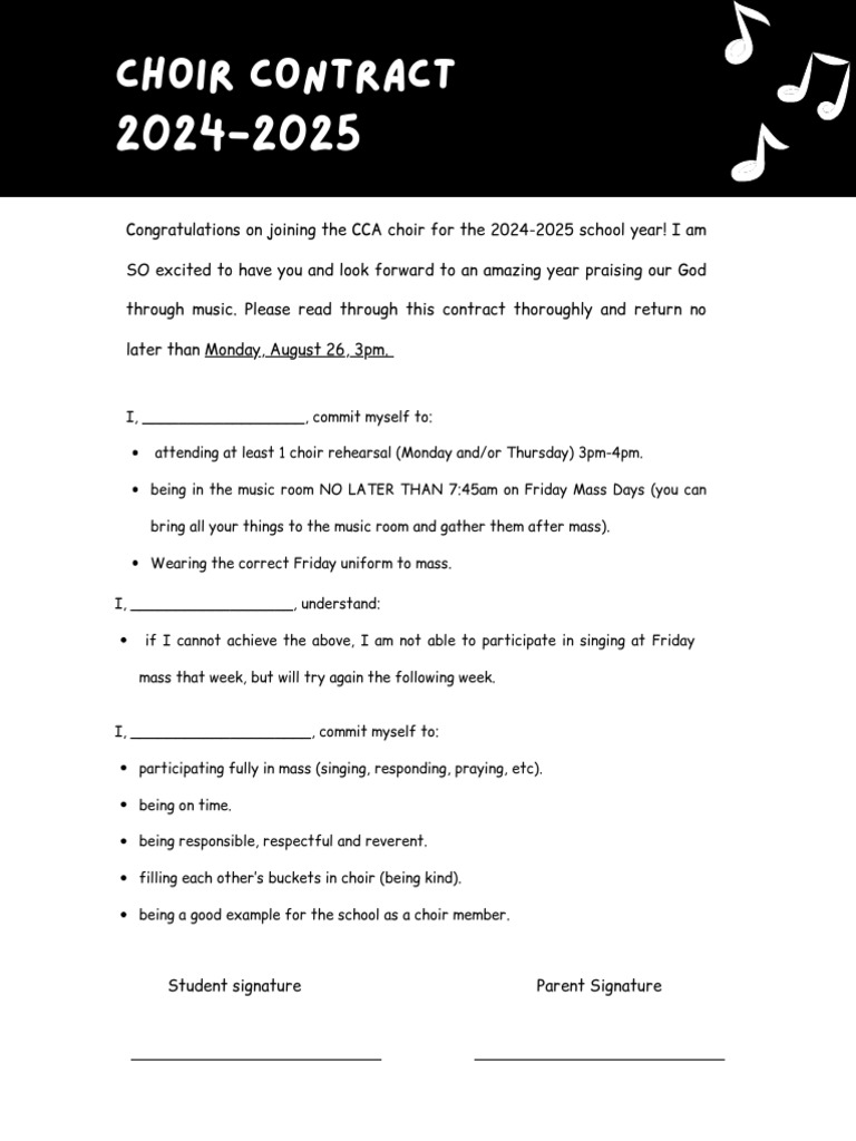 Choir Contract for 2024-2025 | PDF