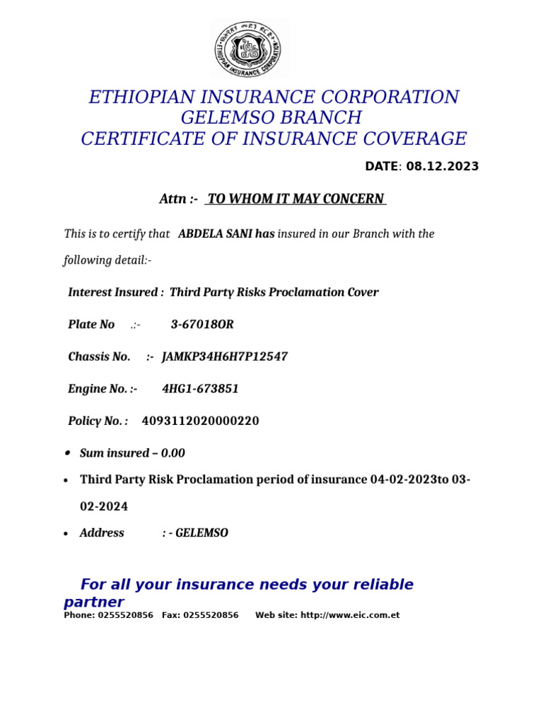 Certificate of Insurance | PDF
