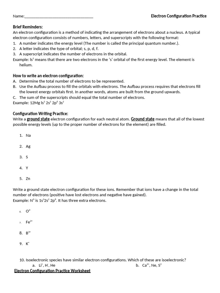 Electron Configuration Problems WS | PDF | Electron Configuration ...