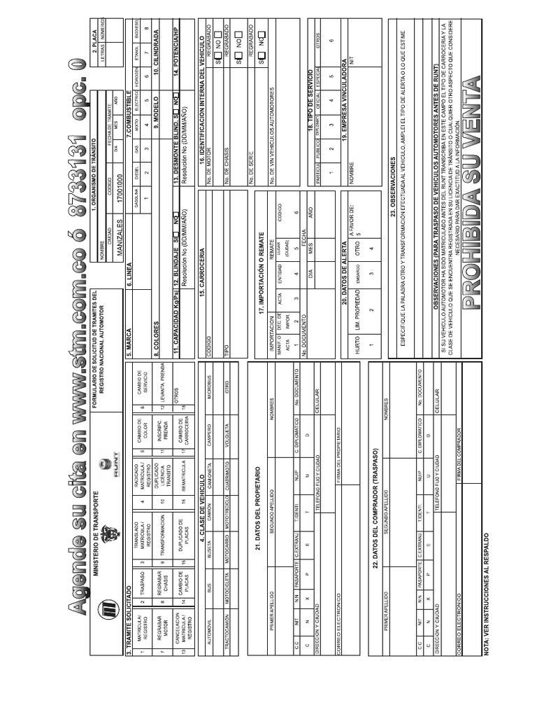 Formulario Traspaso de Manizales | PDF