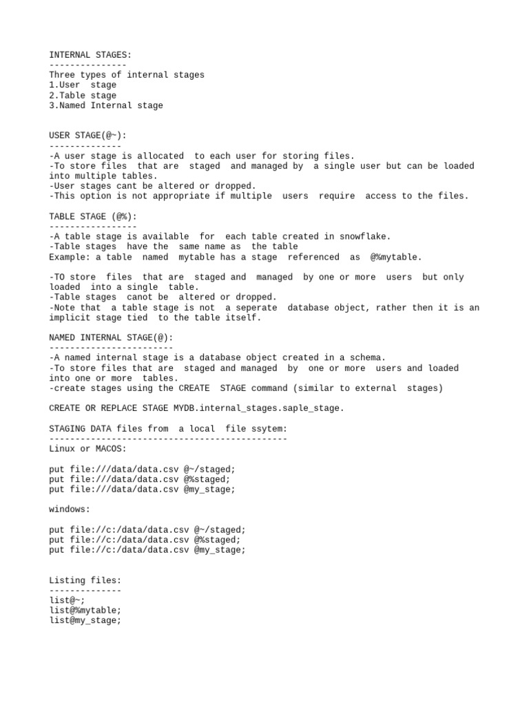 Session-13-Snowflake Internal Stages | PDF | Computer File | Comma Separated Values