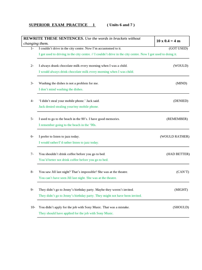 Corrected SUPERIOR EF EXAM PRACTICE 1A | PDF | Syntax | Grammar