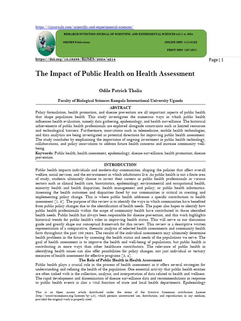 The Impact of Public Health On Health Assessment (WWW - Kiu.ac - Ug ...