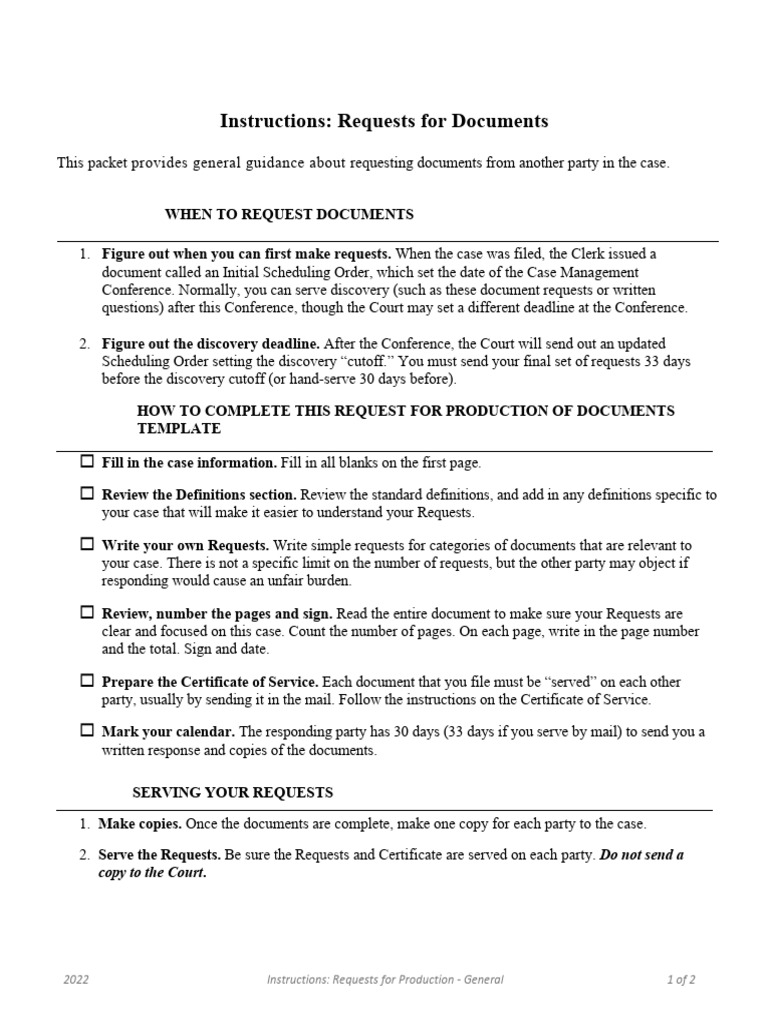 Request For Production of Documents Packet | PDF | Discovery (Law ...