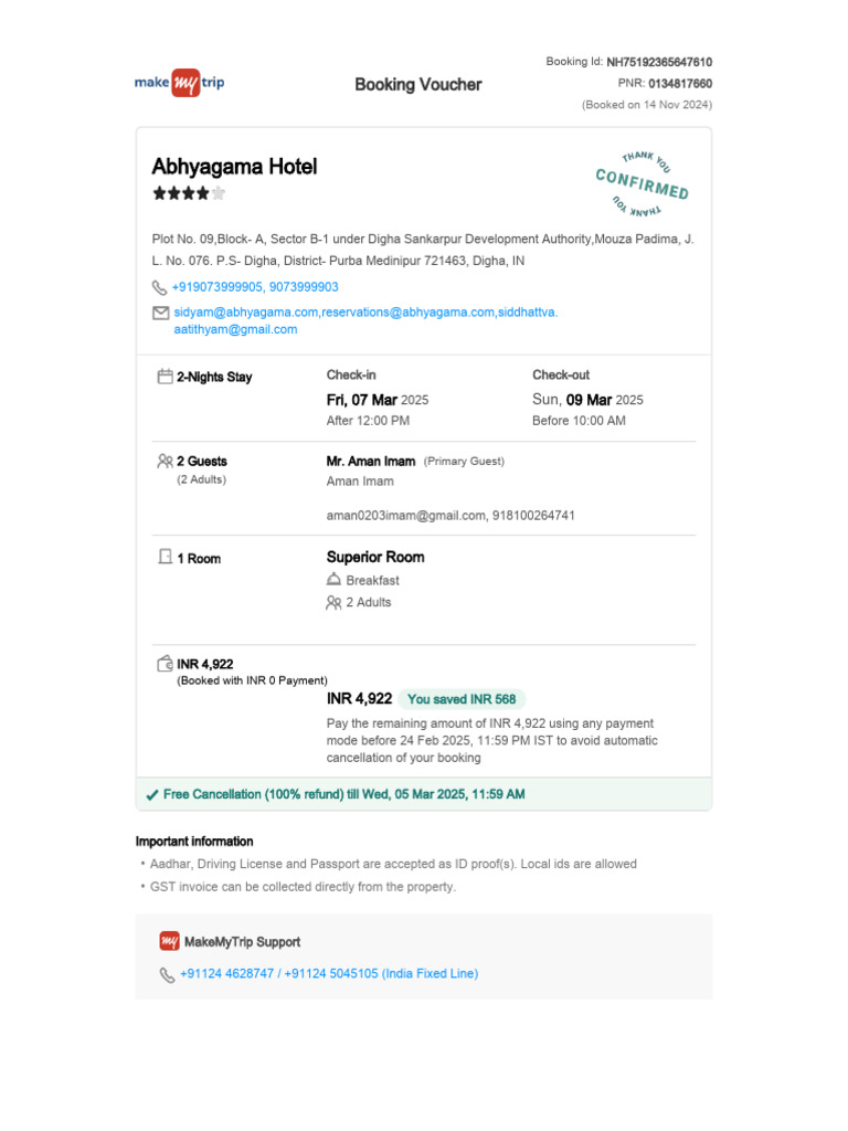 Booking Confirmation Voucher | PDF