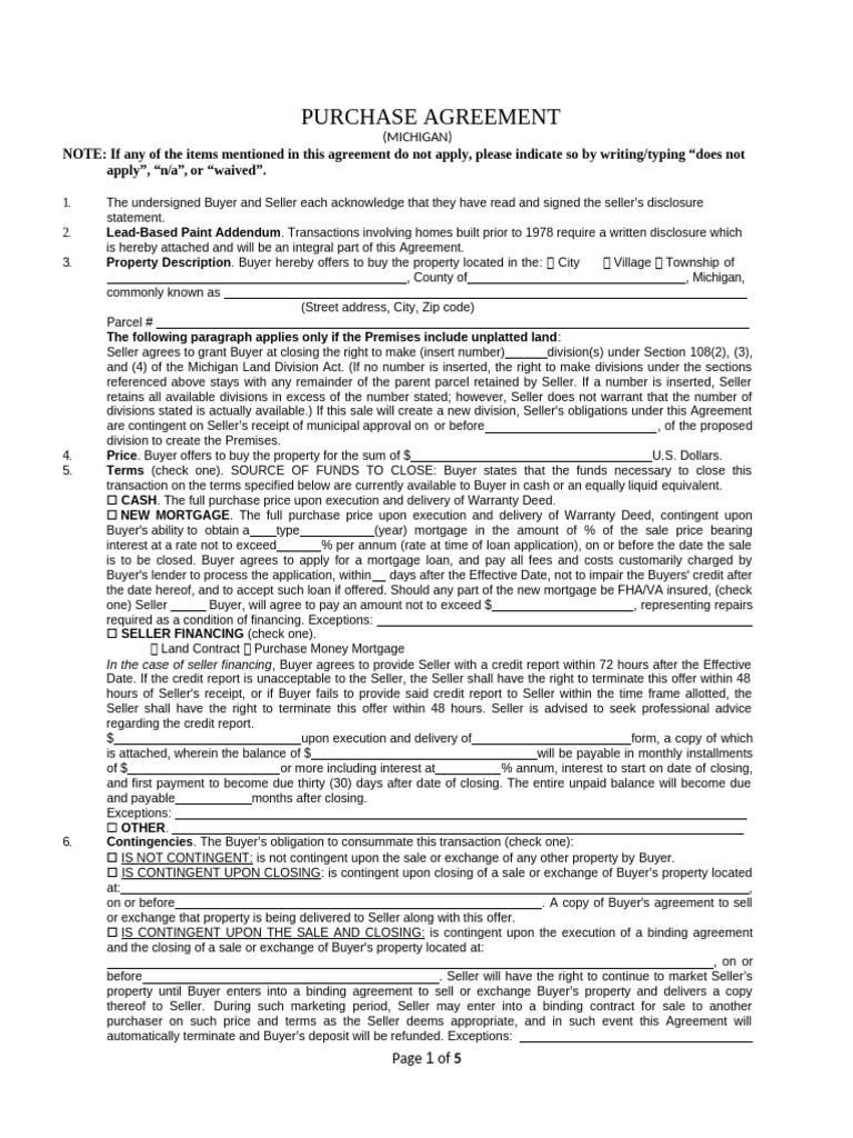 FSBO Purchase Agreement | PDF | Property Tax | Credit