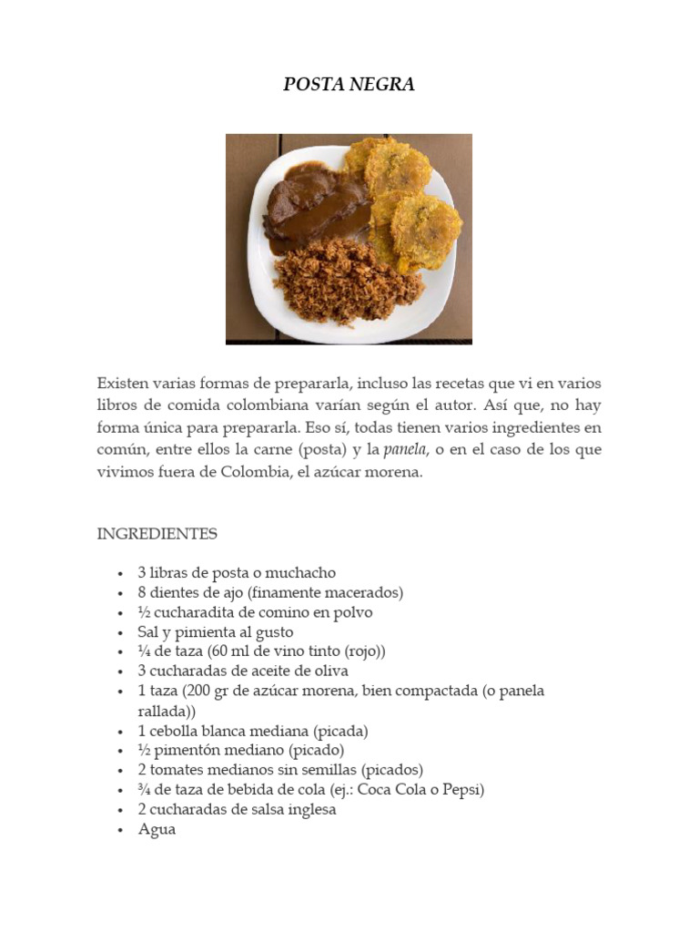 Receta de Posta Negra Colombiana | PDF