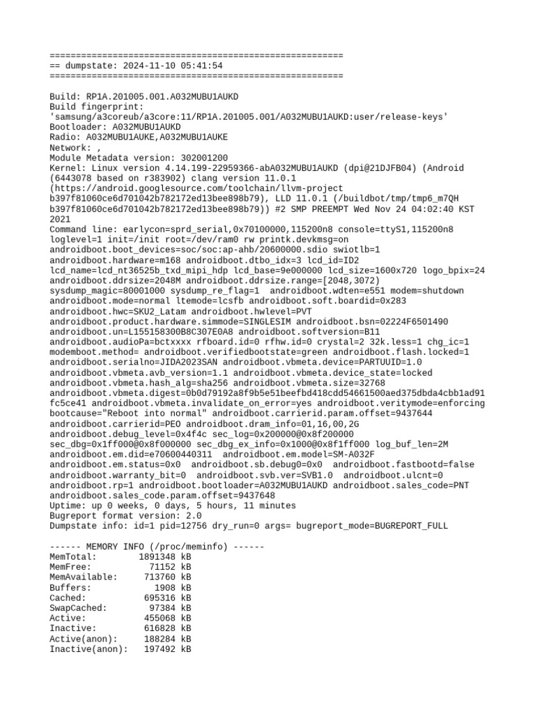 dumpstate-2024-11-10-05-41-54 | PDF | Cache (Computing) | Operating ...
