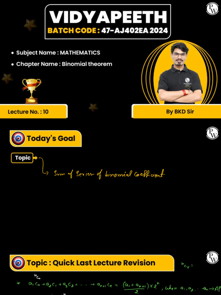 Binomial Theorem - 10 - Class Notes - 47-AJ402EA 2024 | PDF