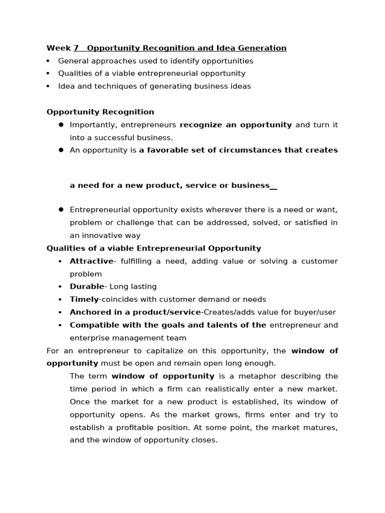 Opportunity Recognition in Entrepreneurship | PDF | Entrepreneurship ...