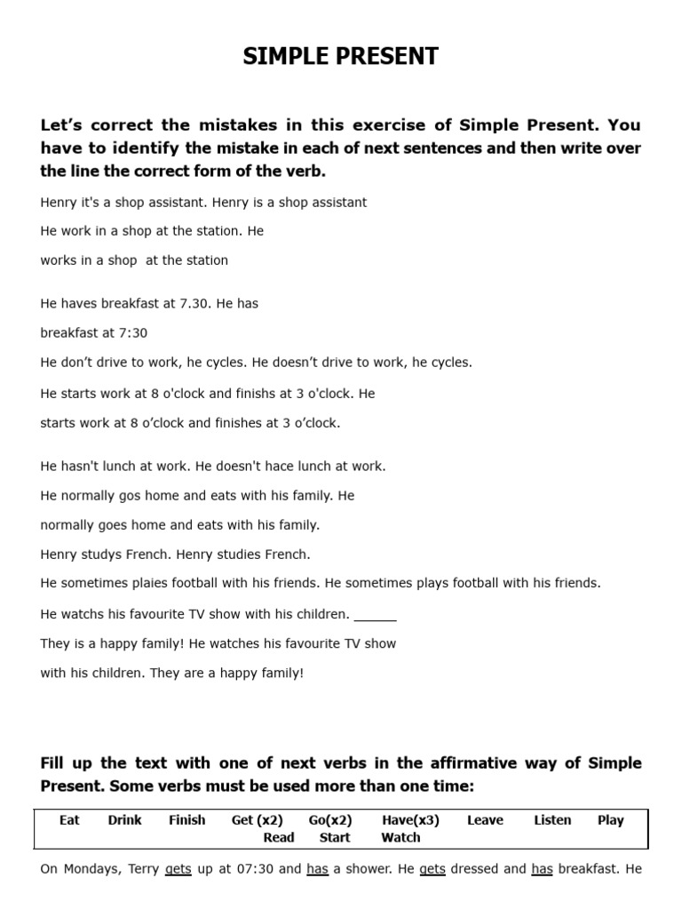 Simple Present Exercise. | PDF