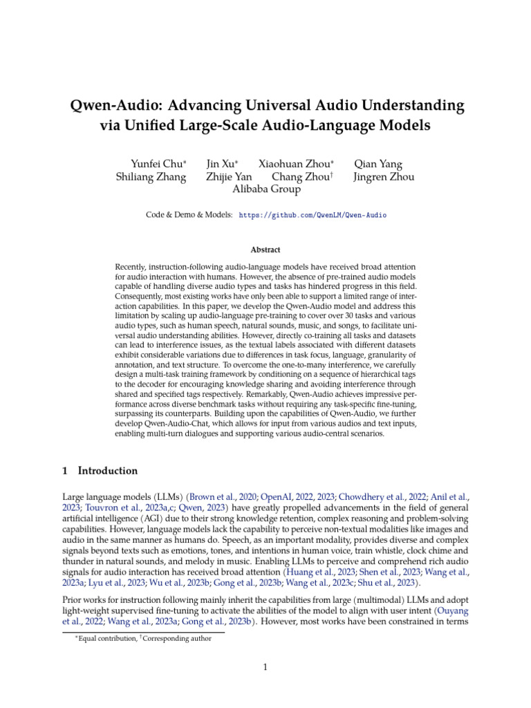 Qwen-Audio: Advancing Universal Audio Understanding Via Unified Large-Scale Audio-Language ...