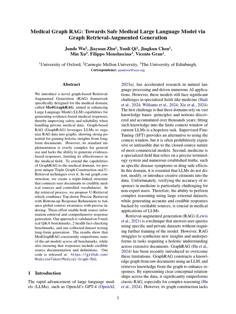 Medical Graph RAG: Towards Safe Medical Large Language Model Via Graph Retrieval-Augmented ...