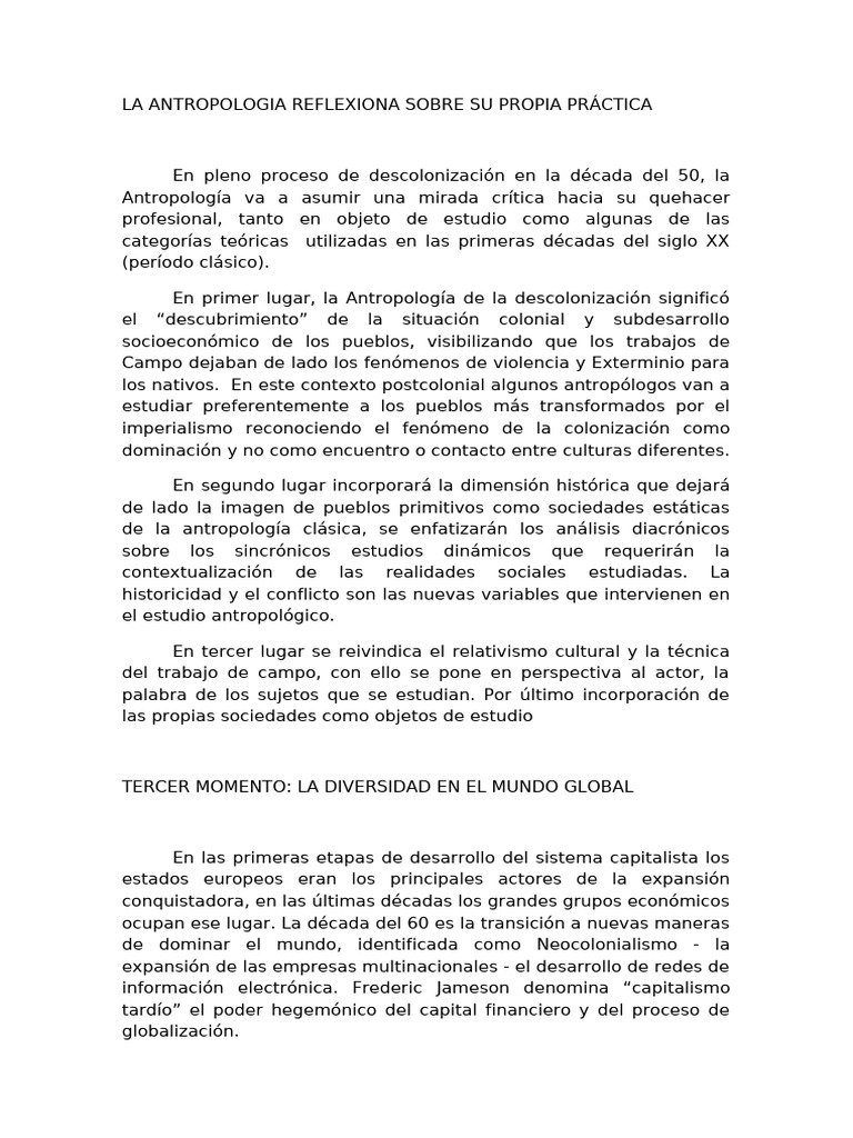 La Antropologia Reflexiona | PDF | Globalización | Antropología